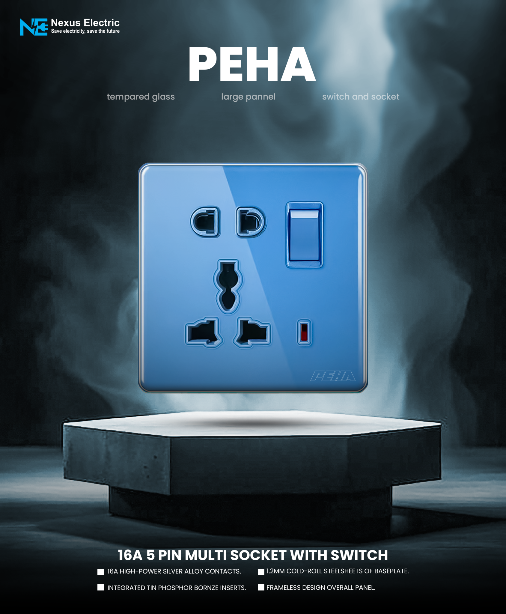 16A 5 Pin Multi Socket with Switch - Nexus Electric
